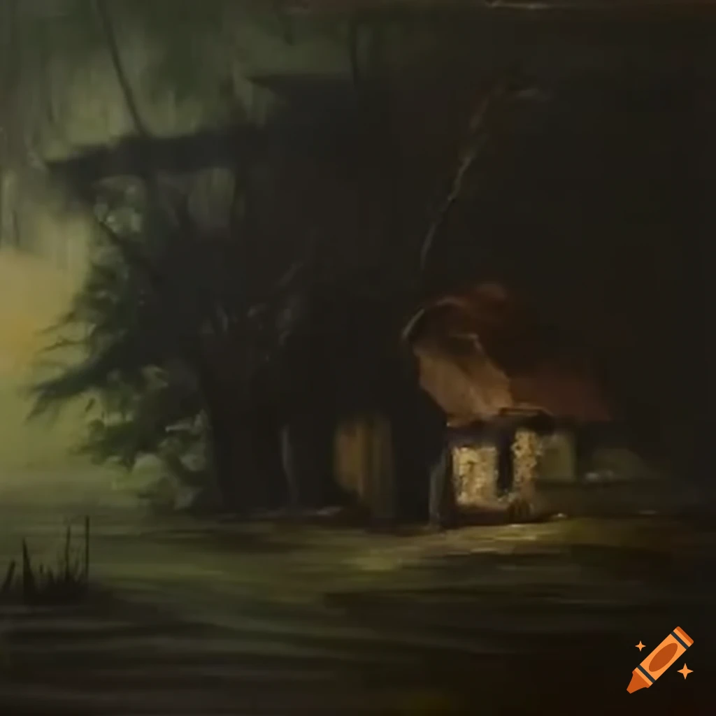 Dark swamp hovel in low light