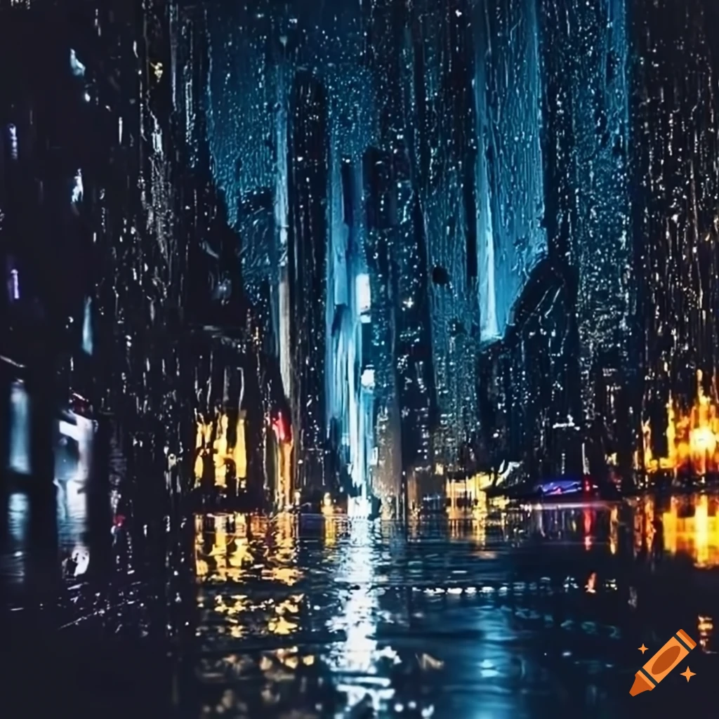 Night cityscape in the rain on Craiyon