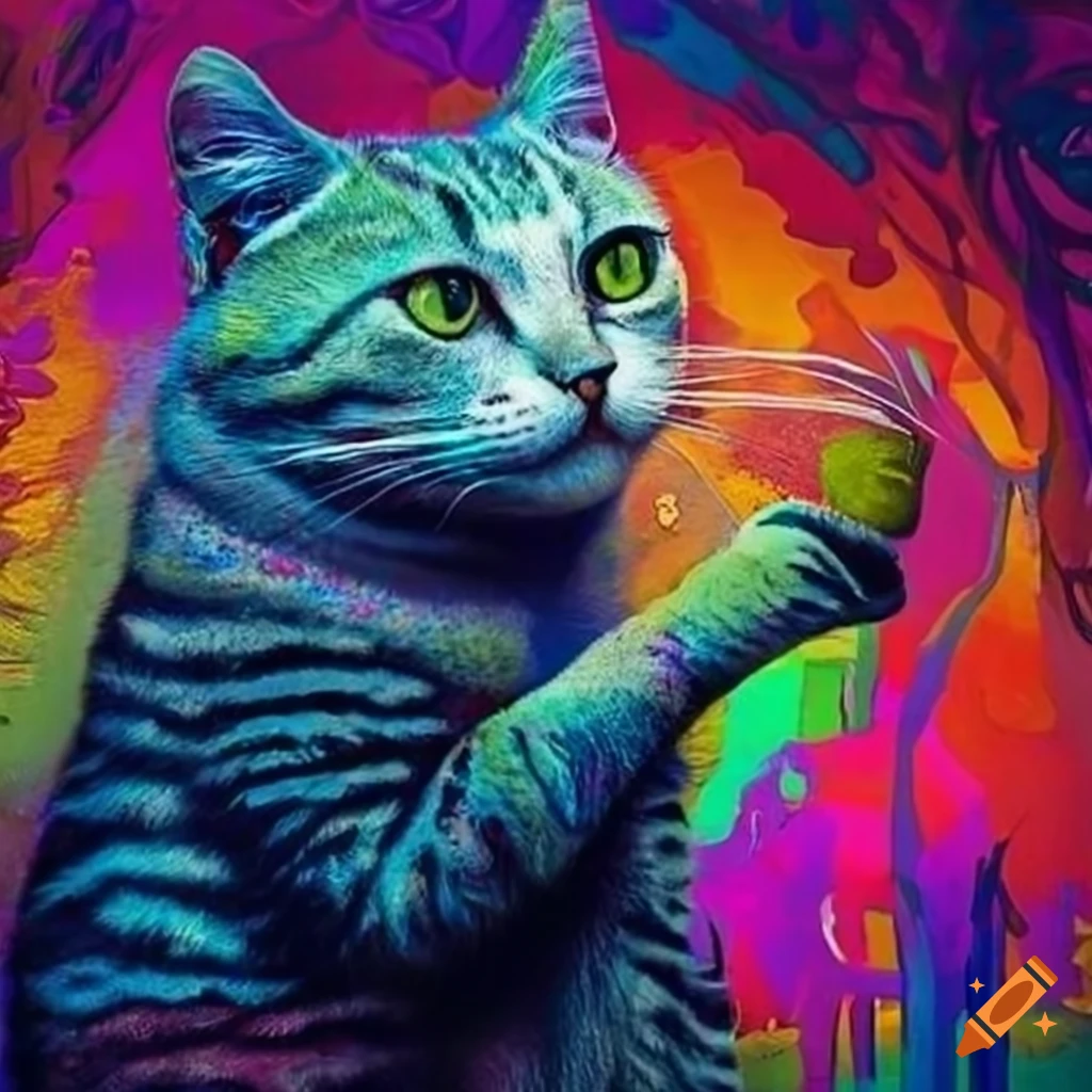 Vibrant surreal artwork of a cat on Craiyon