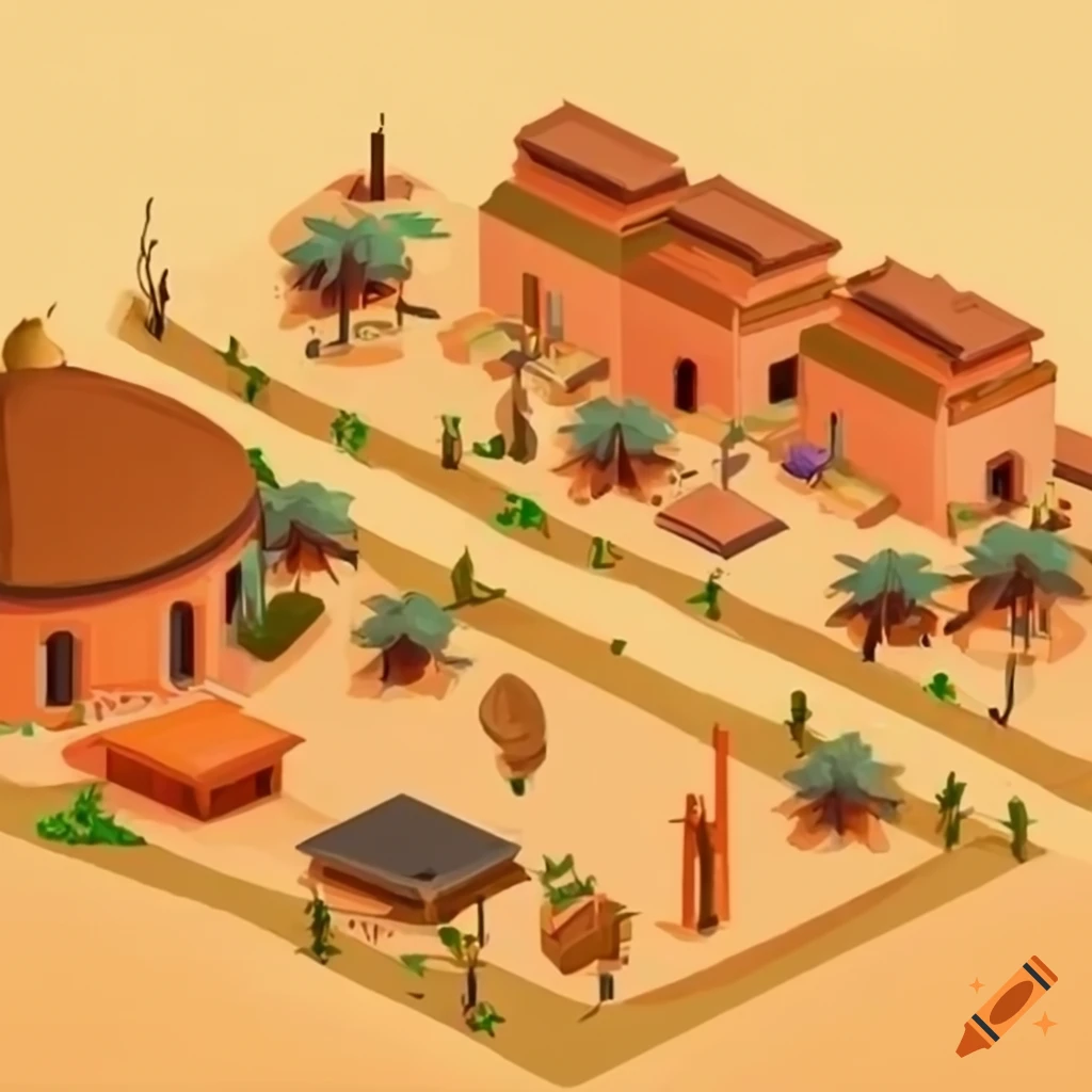 Isometric view of an african desert village on Craiyon