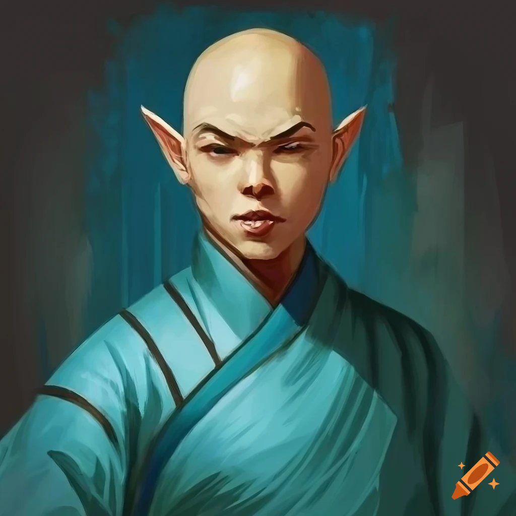 Illustration of a slim elf monk in chinese robe on Craiyon