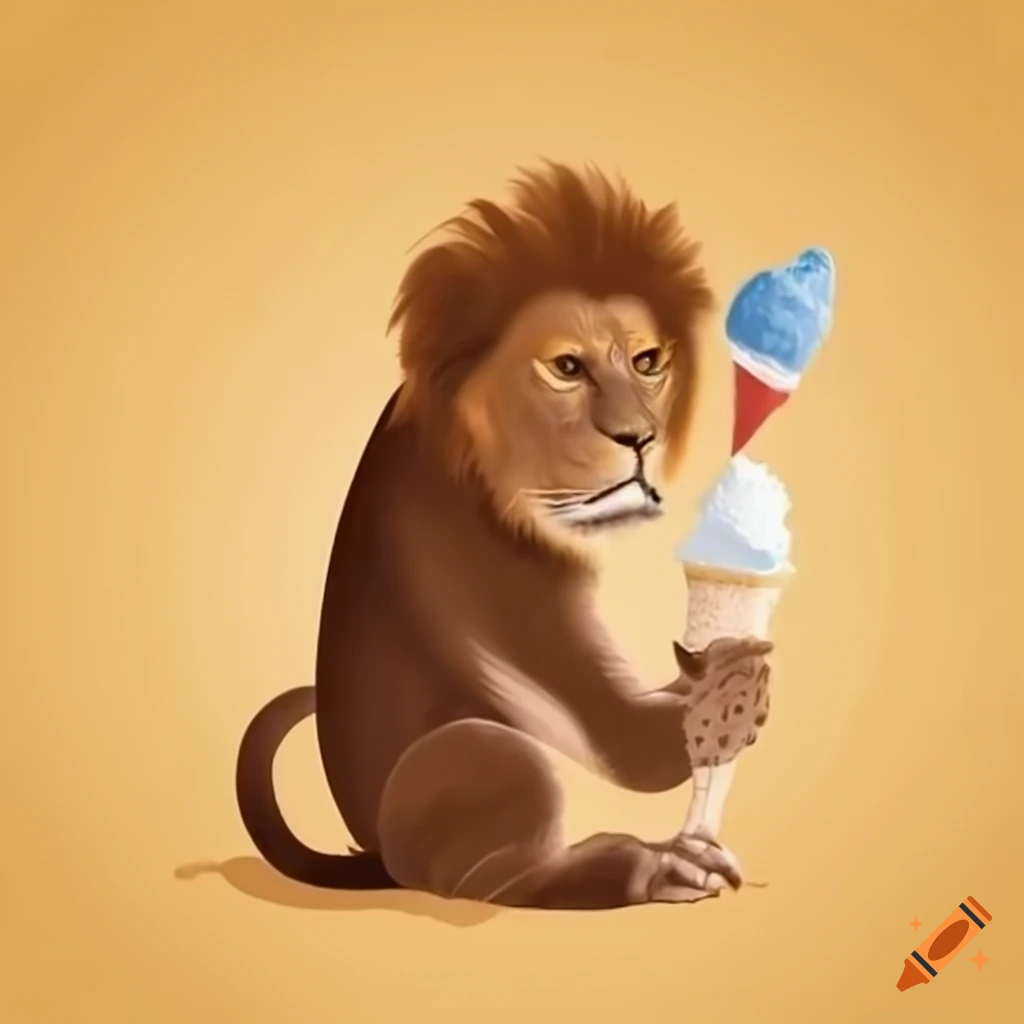 Lion and monkey eating ice cream together on Craiyon