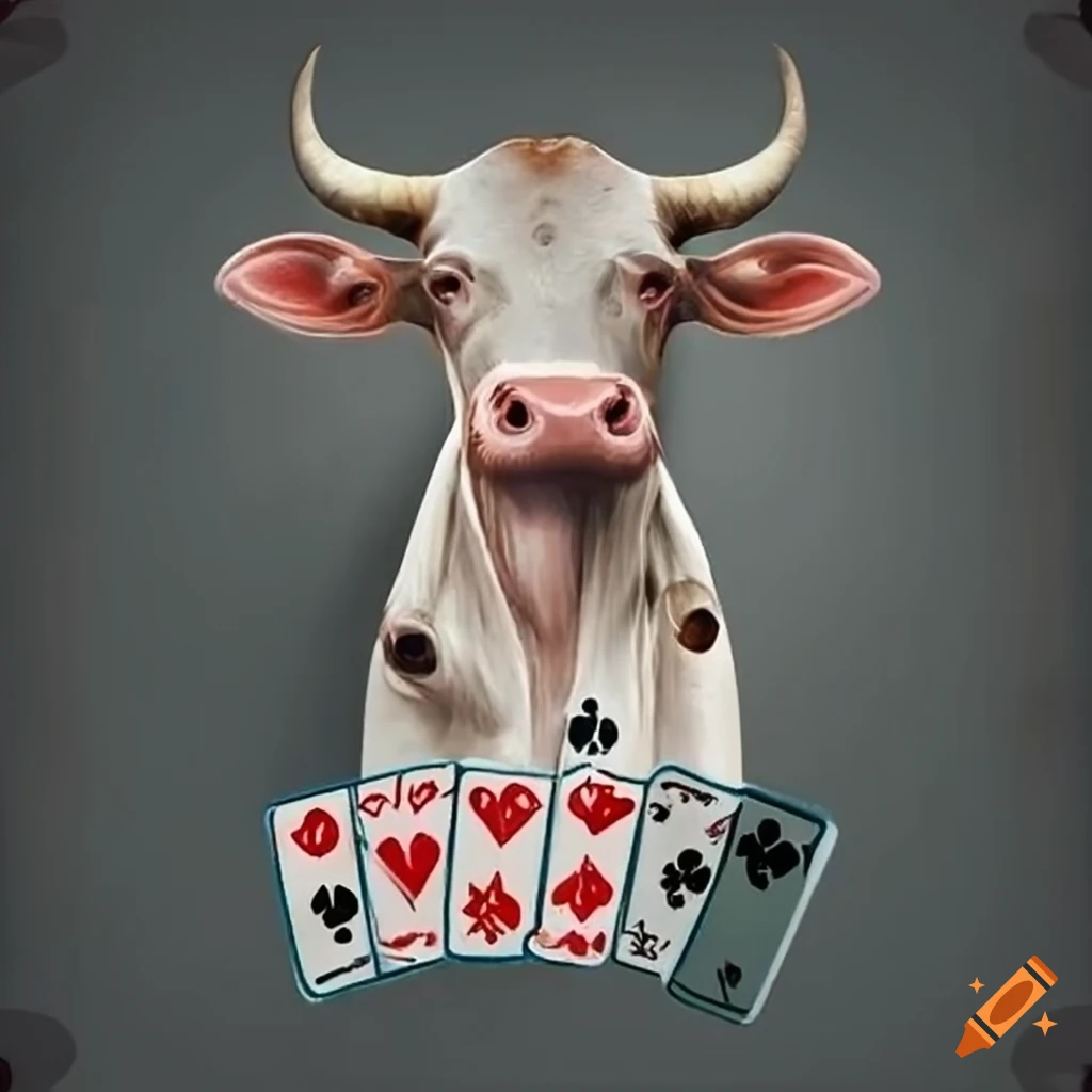 Funny image of a cow playing cards