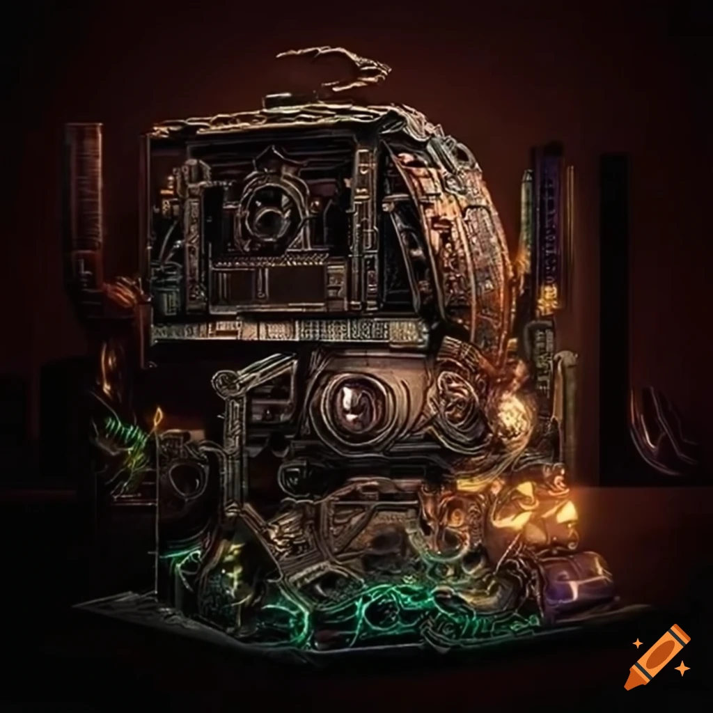 Surreal image of alien machines and spaceship