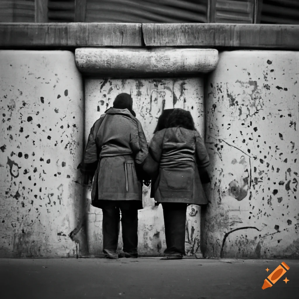Image of the berlin wall with people on both sides