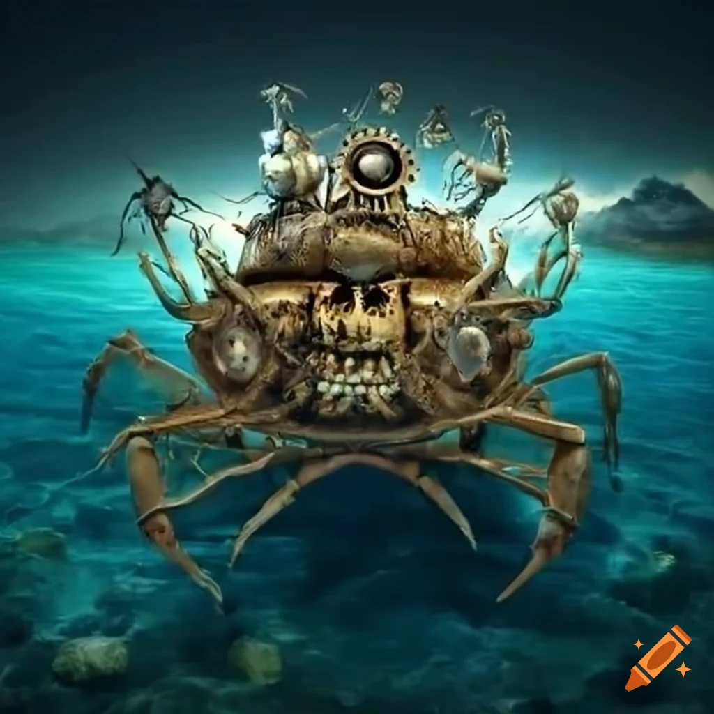 Surreal steampunk crab machines on the beach on Craiyon
