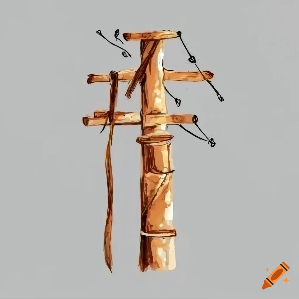 Hand drawn watercolor illustration of a wooden utility pole