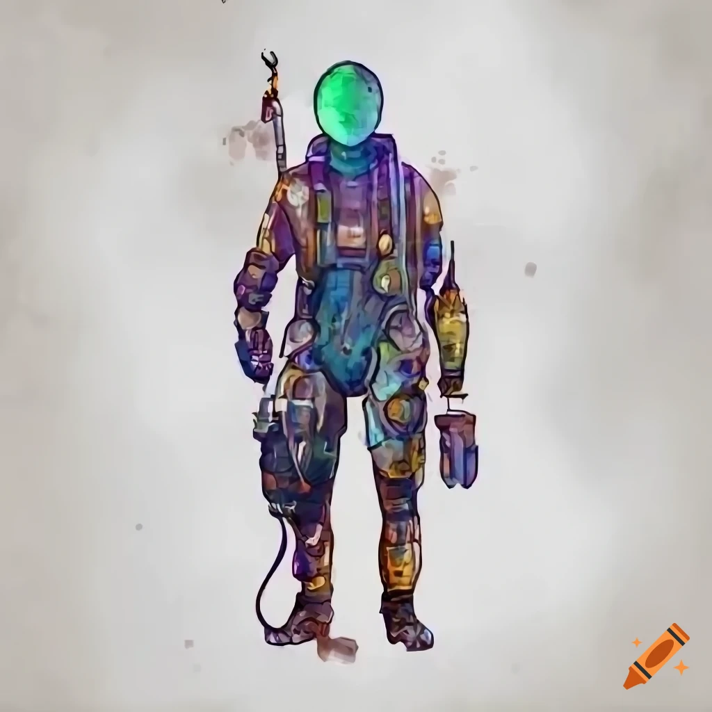 Full-body portrait of a futuristic male engineer game character on Craiyon