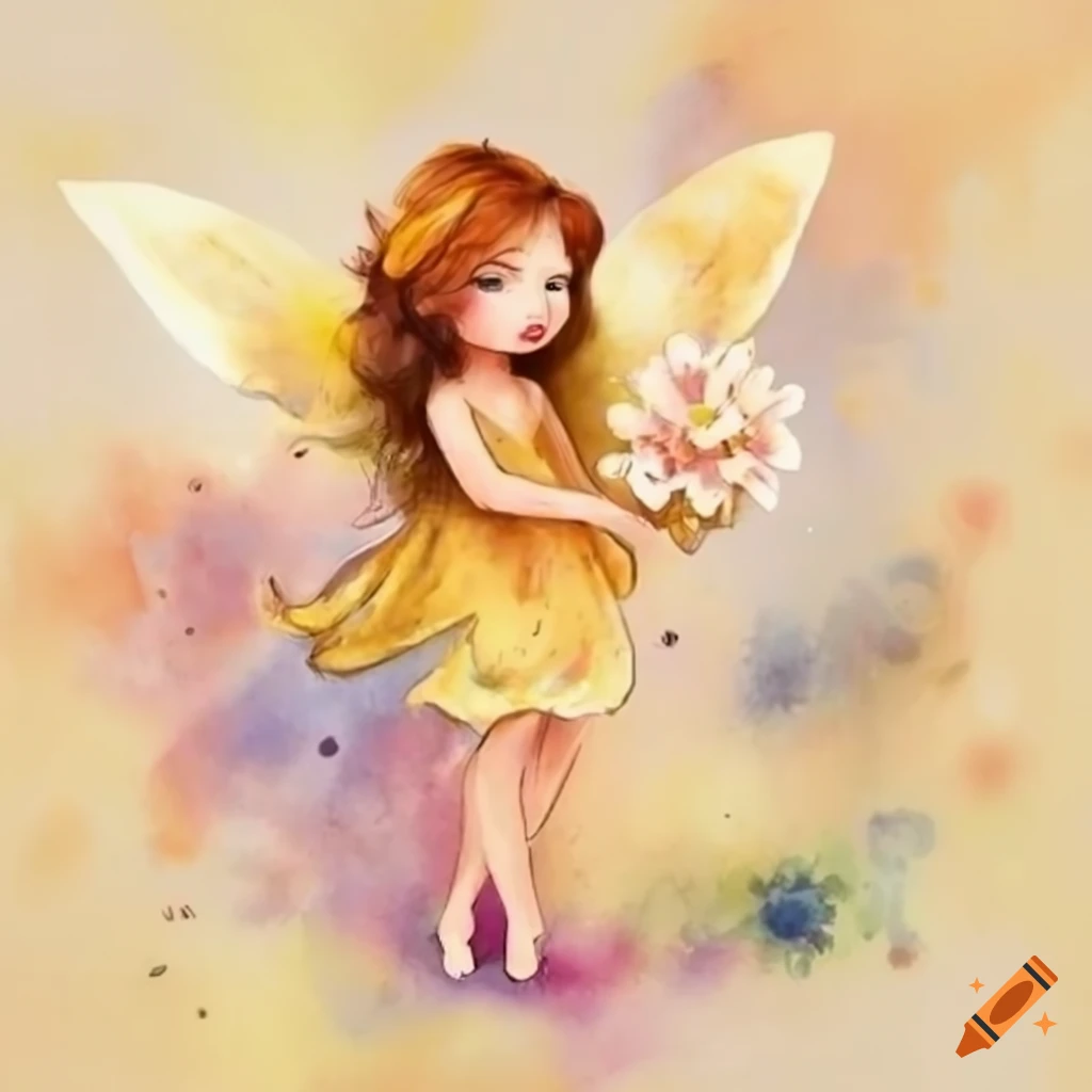 Watercolor illustration of a pouting pixie fairy on Craiyon