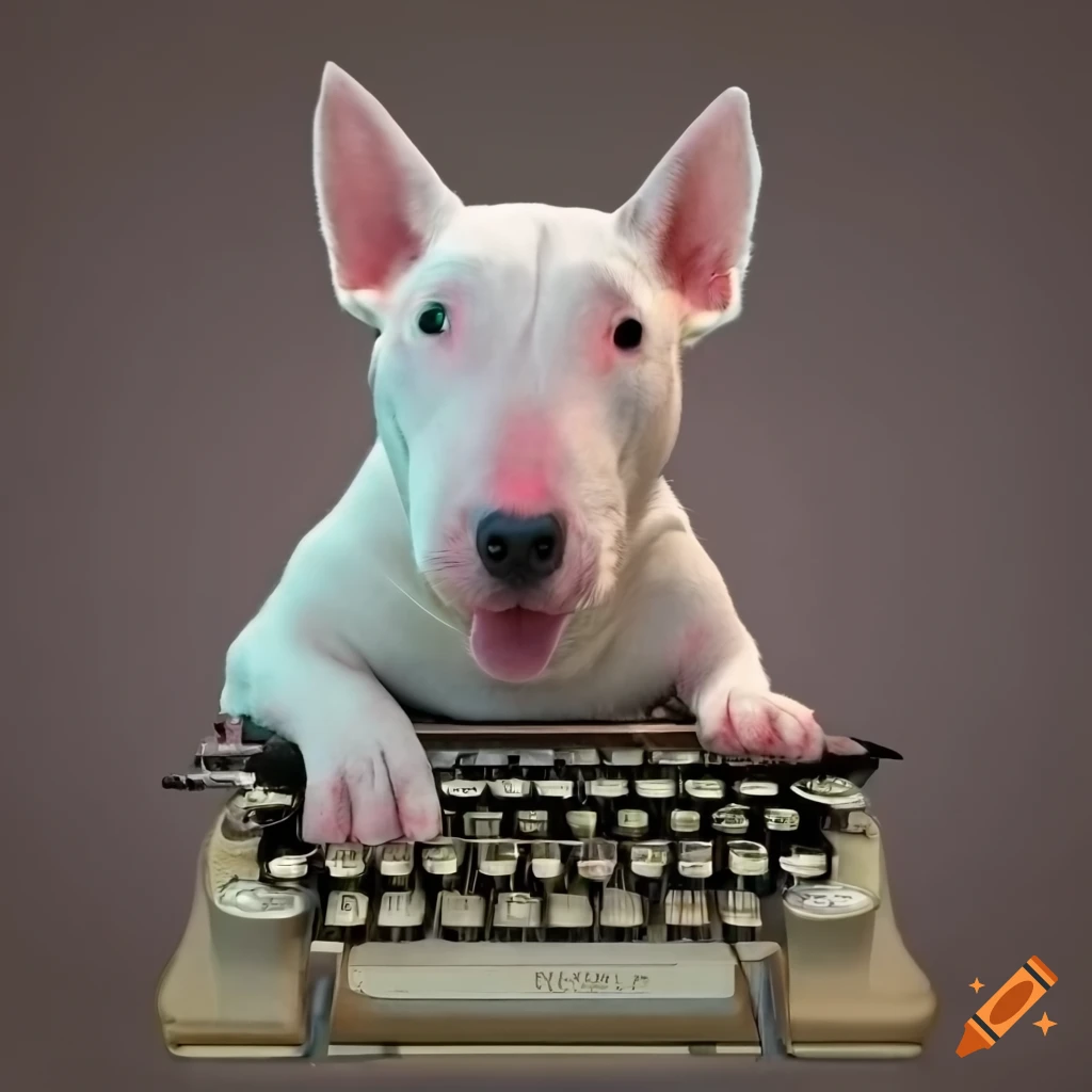 Bull Terrier using an old typewriter on Craiyon