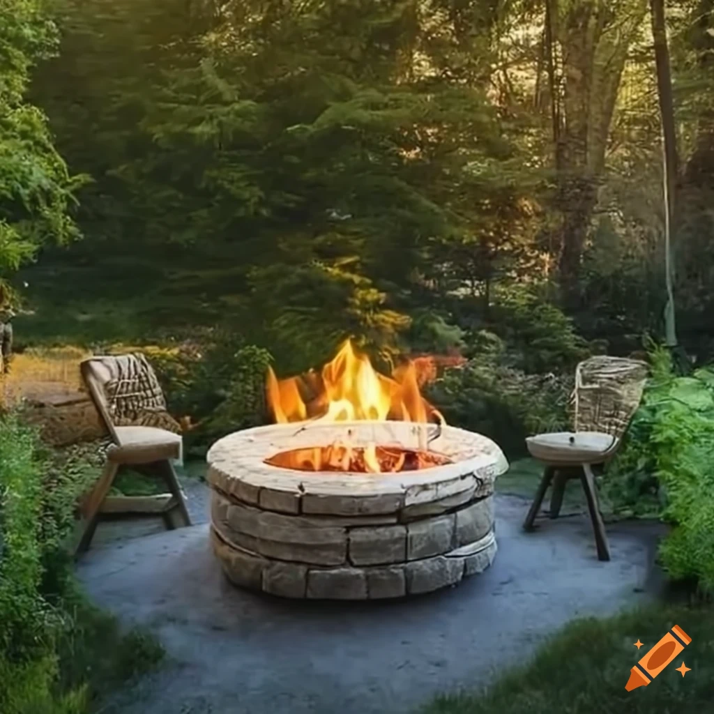 Cozy evening around a fire pit in a beautiful garden