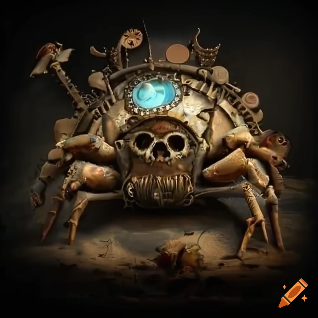 Steampunk crab machines on a surreal beach on Craiyon