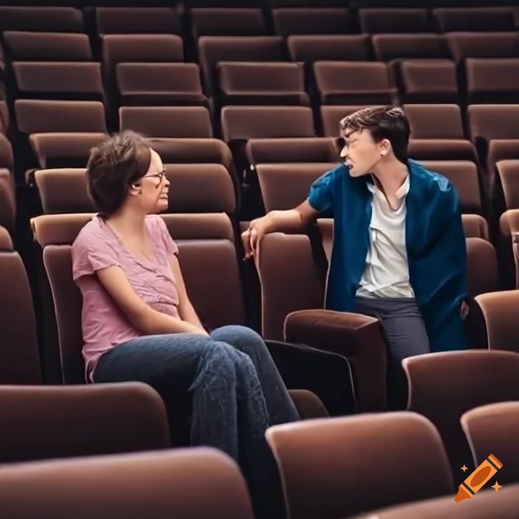 Teachers having a conversation in an auditorium