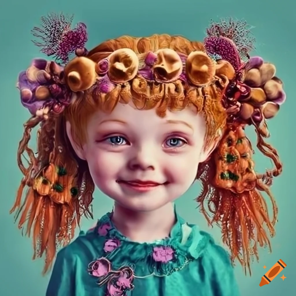 Illustration of cute ginger-haired girls with unique embellishments on ...