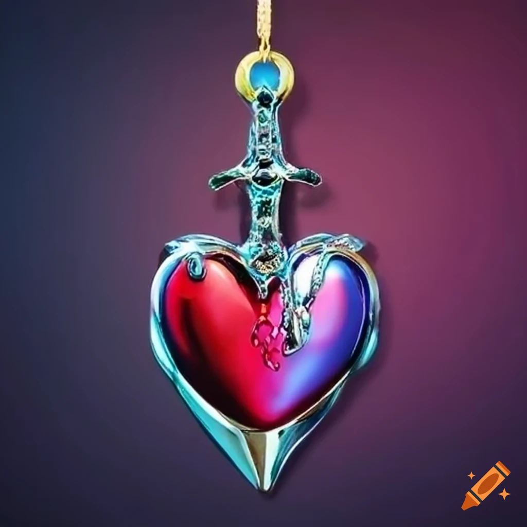 Chrome dagger through a heart ornament on Craiyon