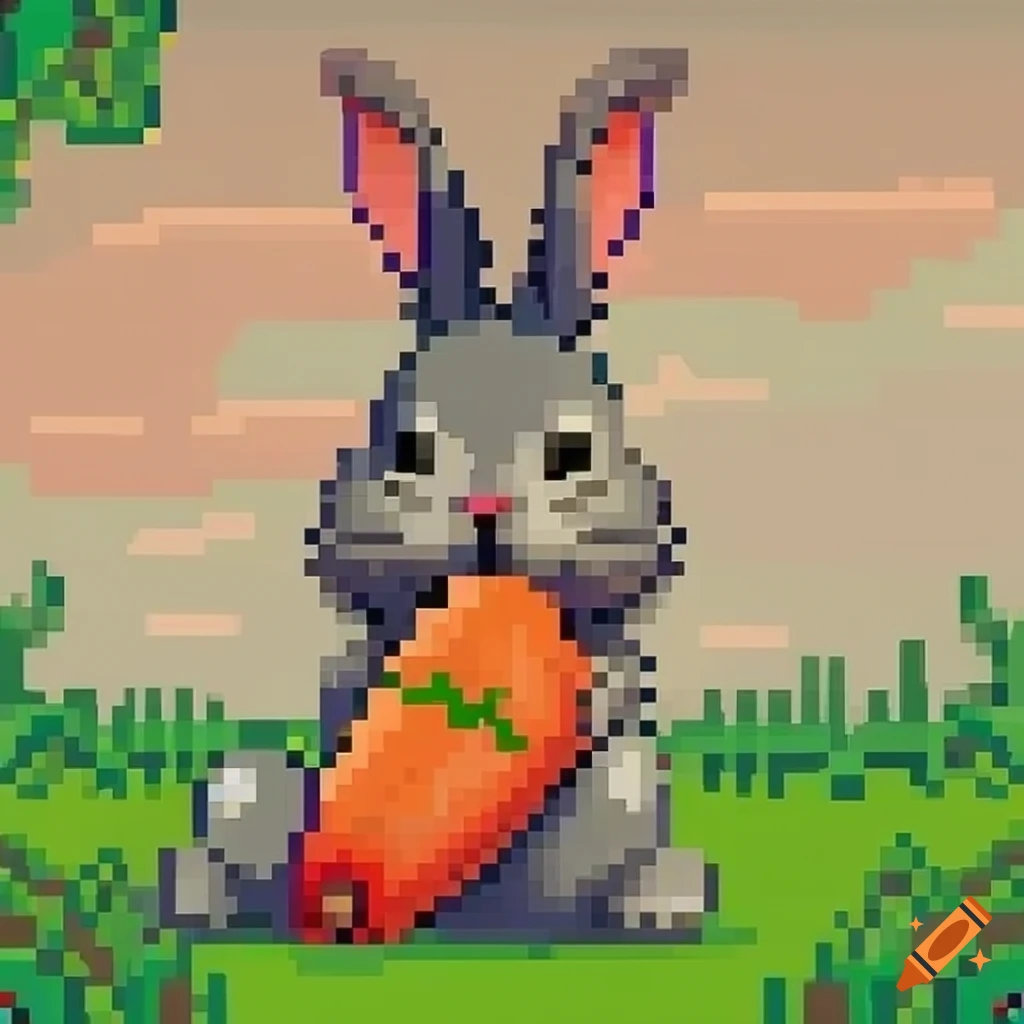 Pixel art of a rabbit enjoying a carrot on Craiyon