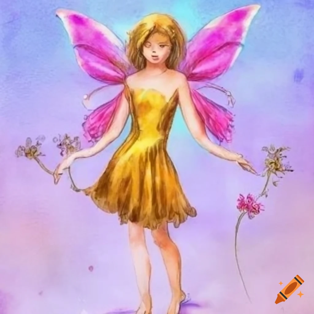 Watercolor illustration of a pouting pixie fairy on Craiyon