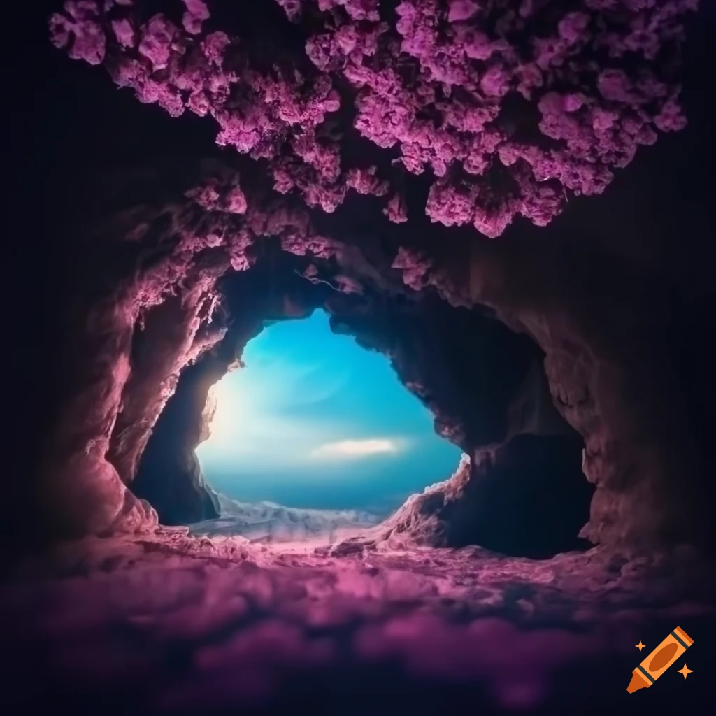 Cave with blue flowers on Craiyon