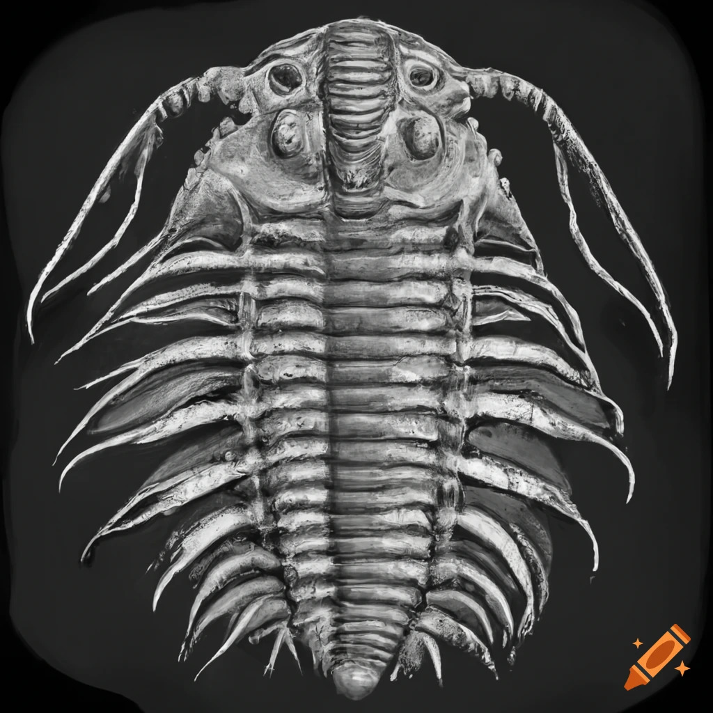 Intricate monochrome depiction of an ancient underwater creature