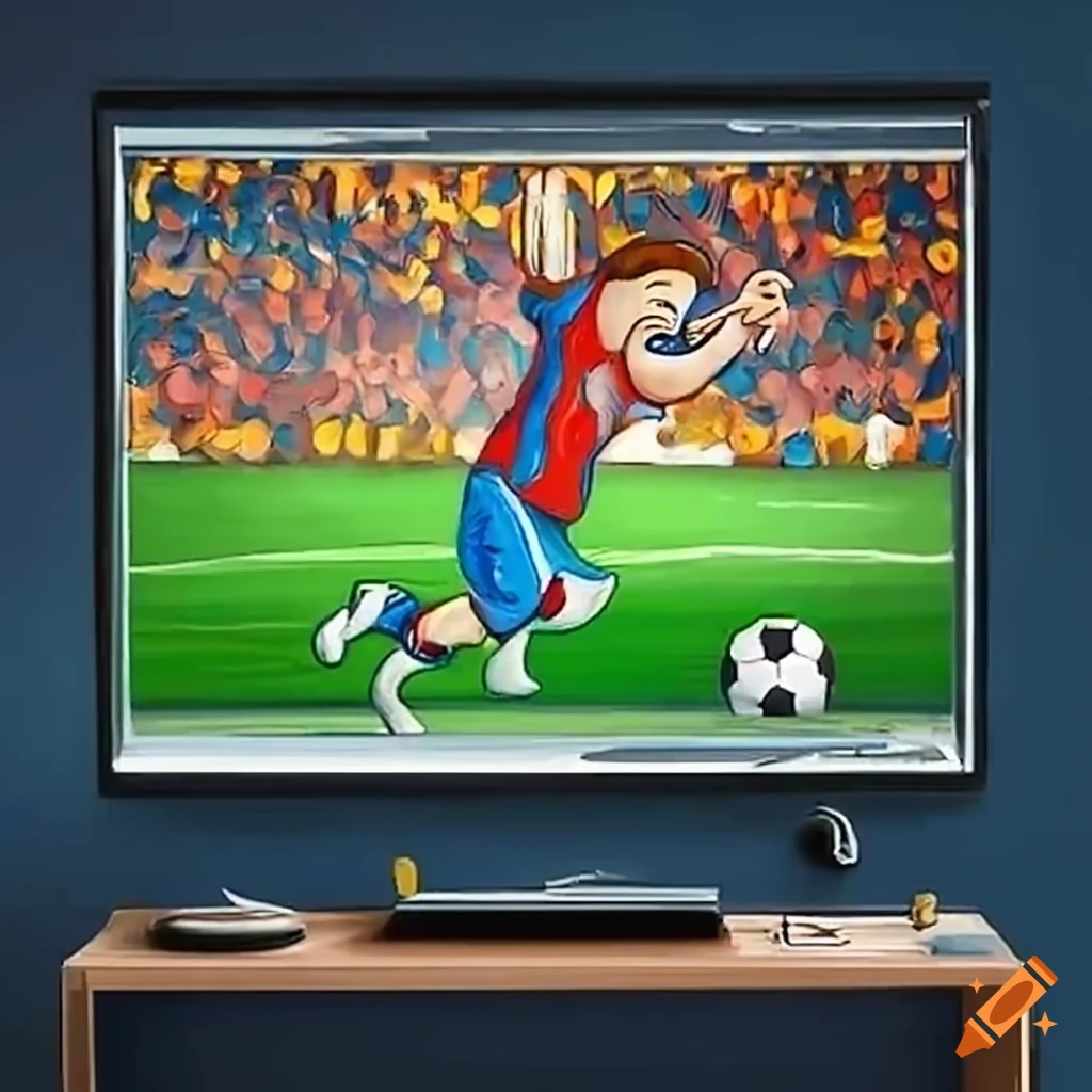 Cartoon football match on tv on Craiyon