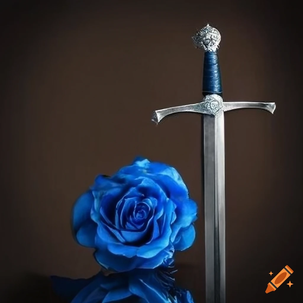 Medieval sword and blue rose