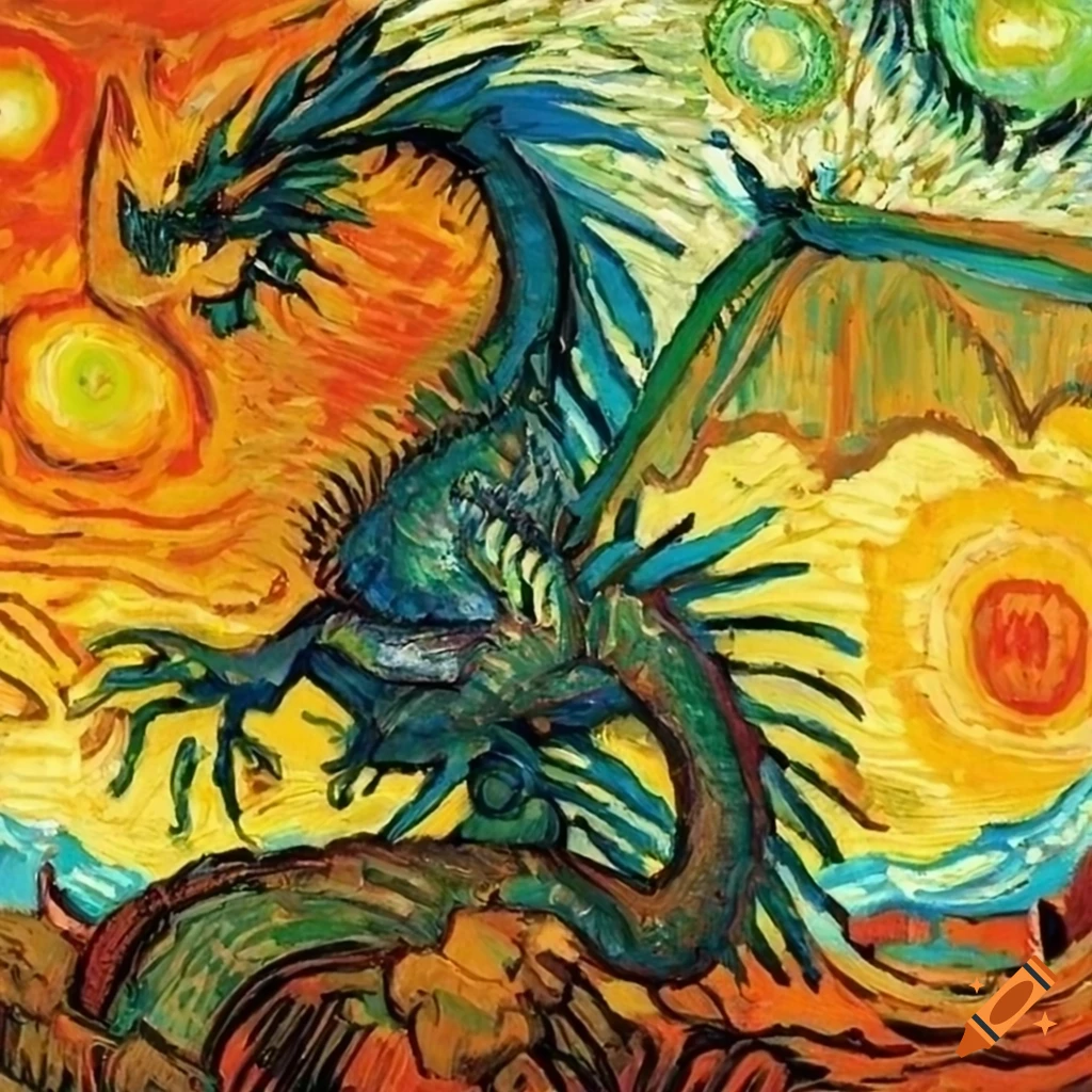 Dragon painting in vincent van gogh style
