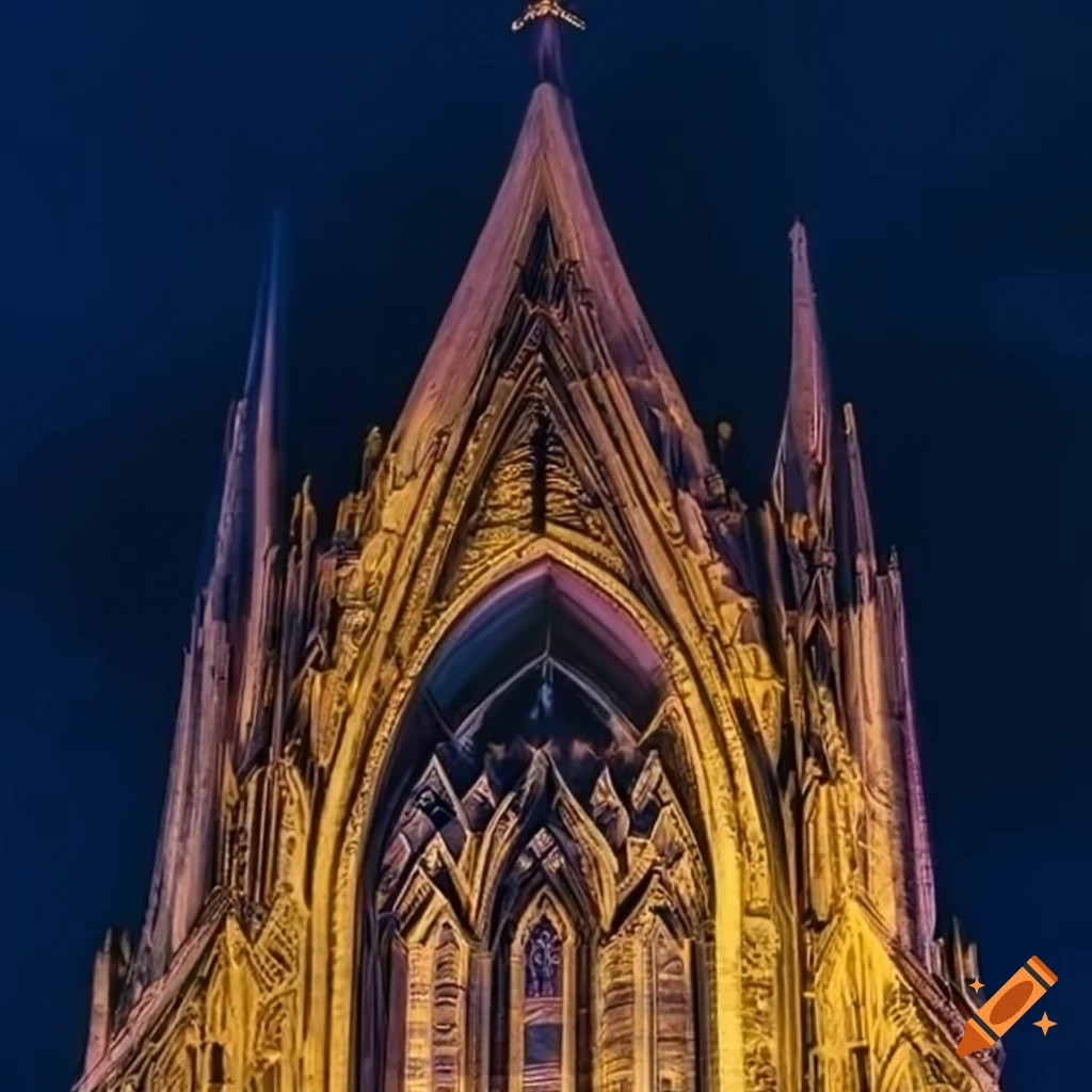 Detailed futuristic church at night on Craiyon