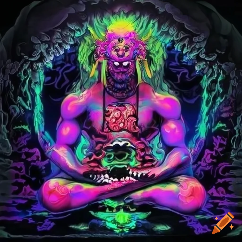 Design of an oni with third eye and stretched earlobes on Craiyon