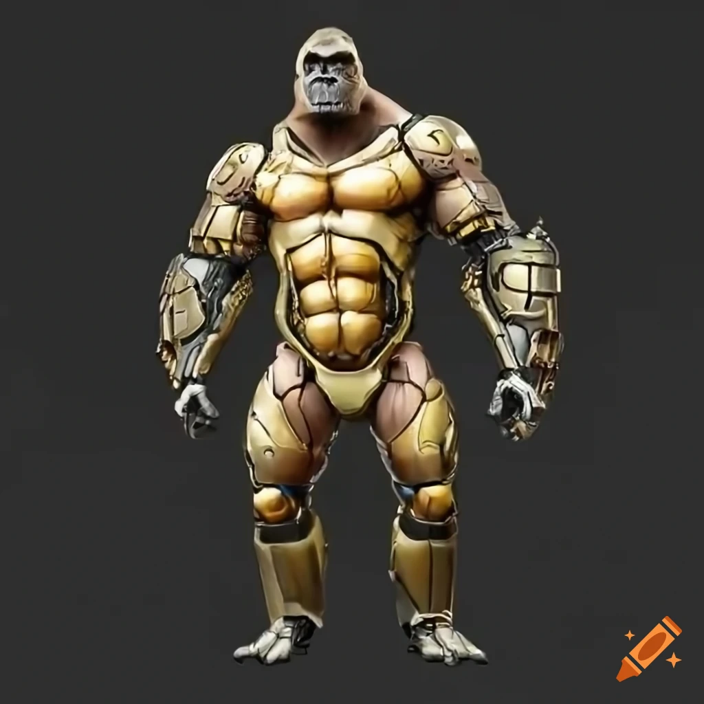 Highly-detailed picture of a cyborg gorilla in golden armor on Craiyon