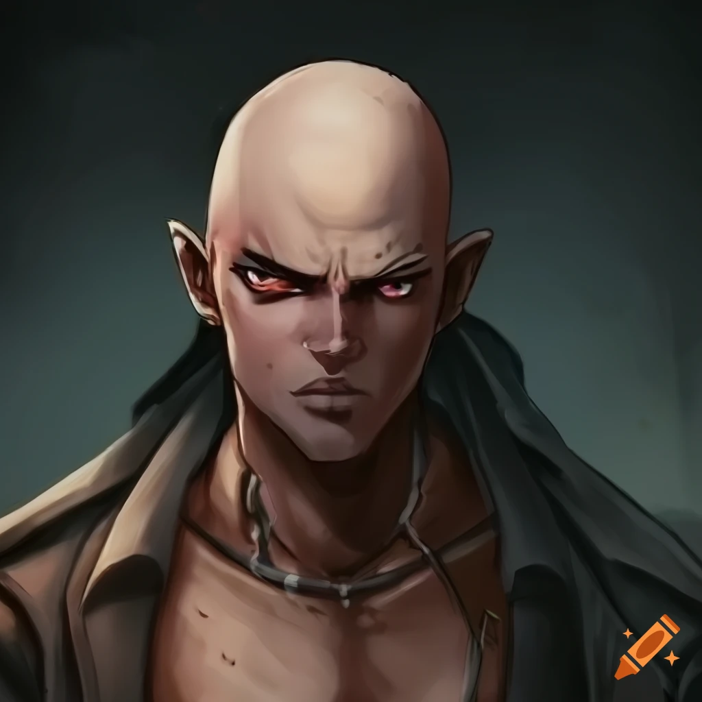 Art of a bald fantasy character