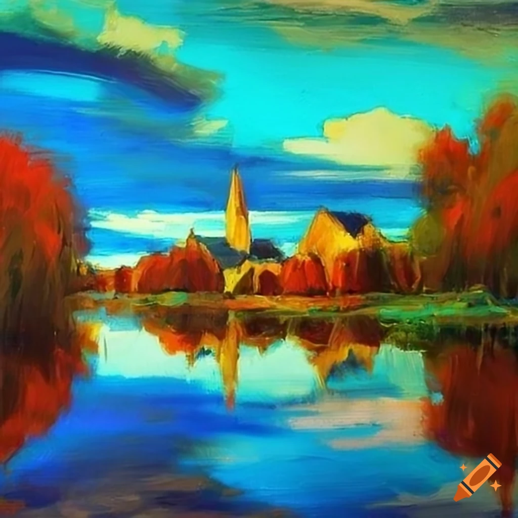 Impressionistic painting of a river embankment cityscape on Craiyon