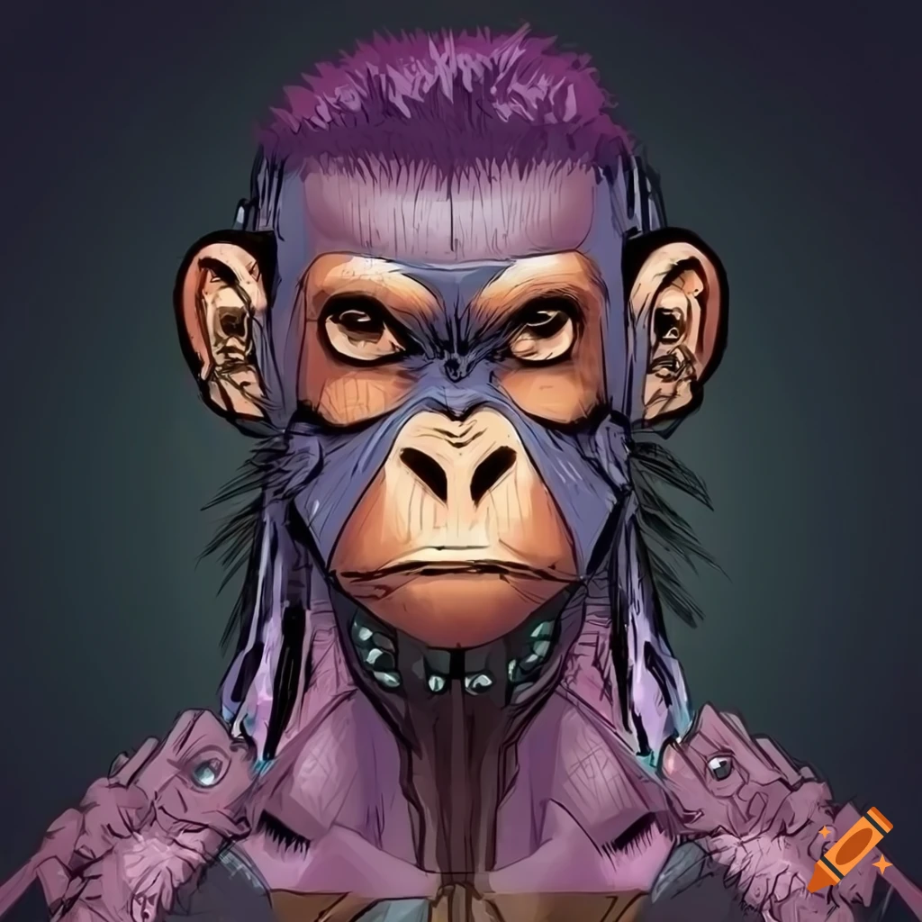 Comic style portraits of futuristic apes on Craiyon