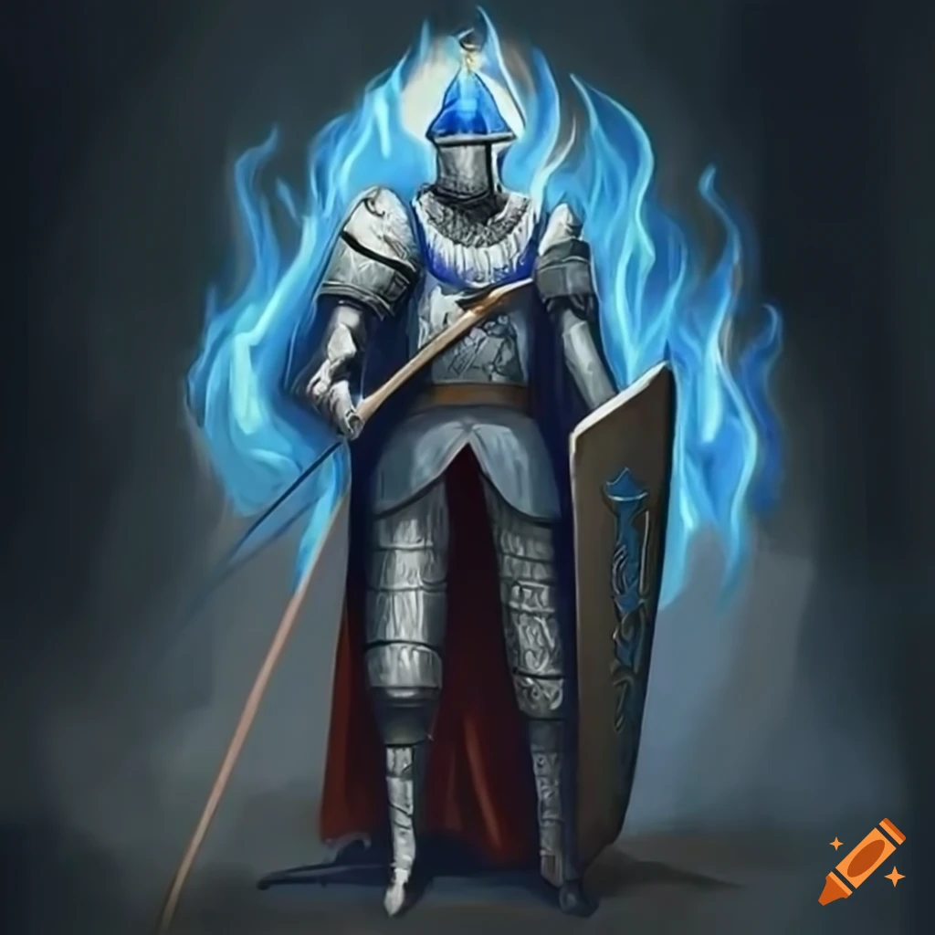 Fantasy art of a noble knight in front of a grand church on Craiyon