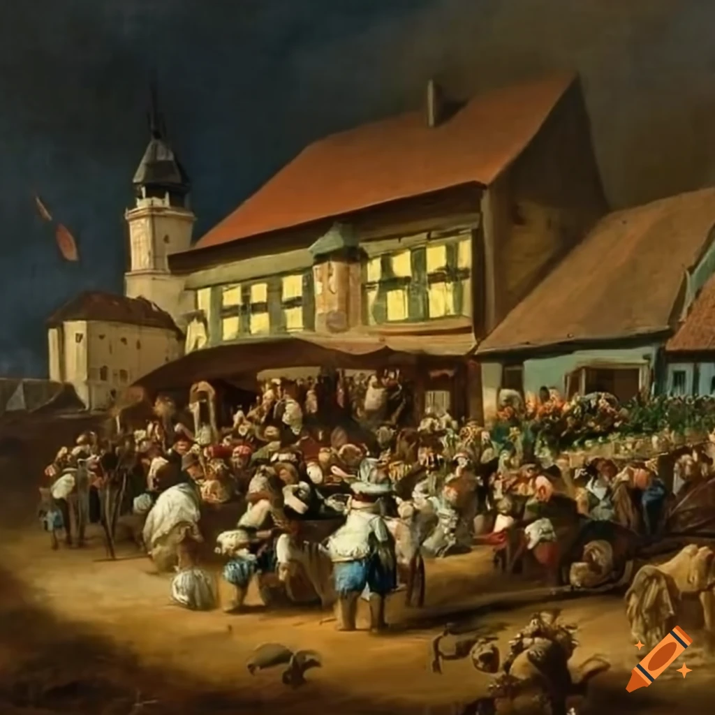 Baroque painting of a harvest celebration in a german village