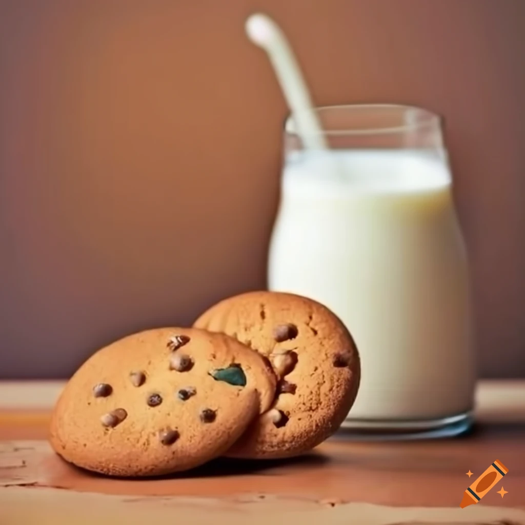 Autumn-themed milk and cookies on a table on Craiyon