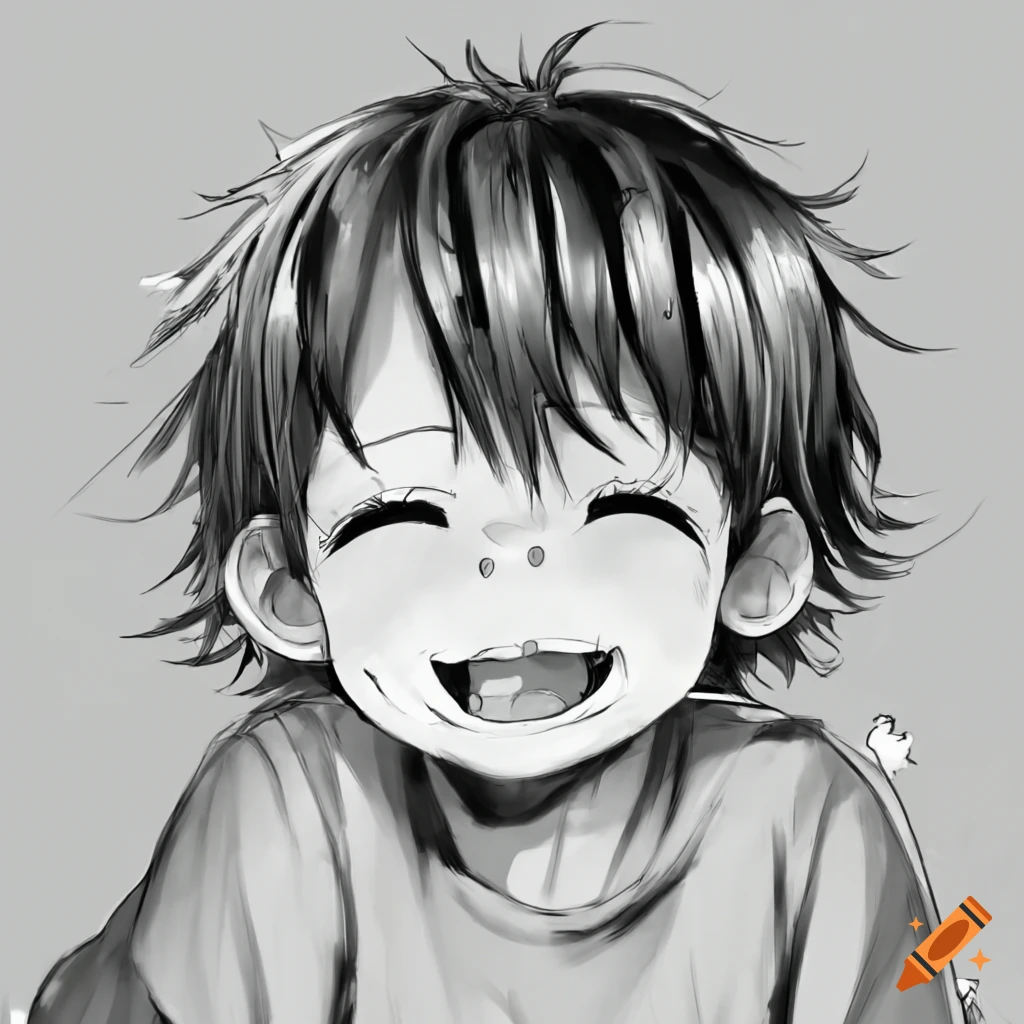 Cute anime kid laughing uncontrollably on Craiyon