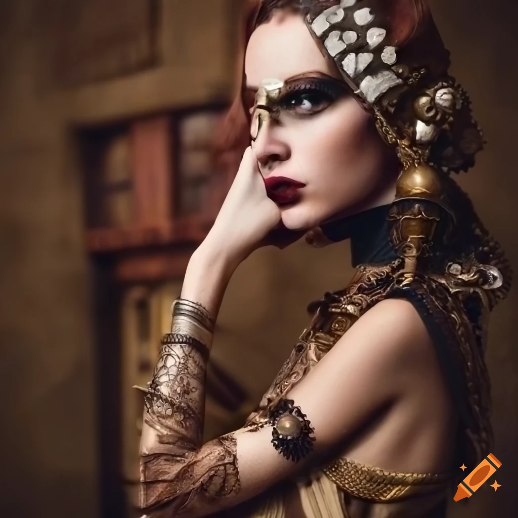 Gothic steampunk viking character on Craiyon