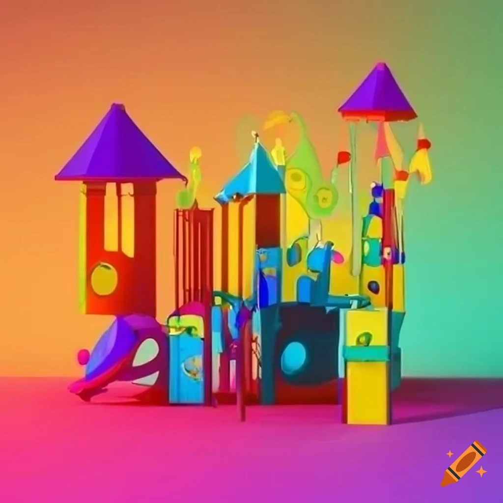 Surrealistic and colorful playground on Craiyon