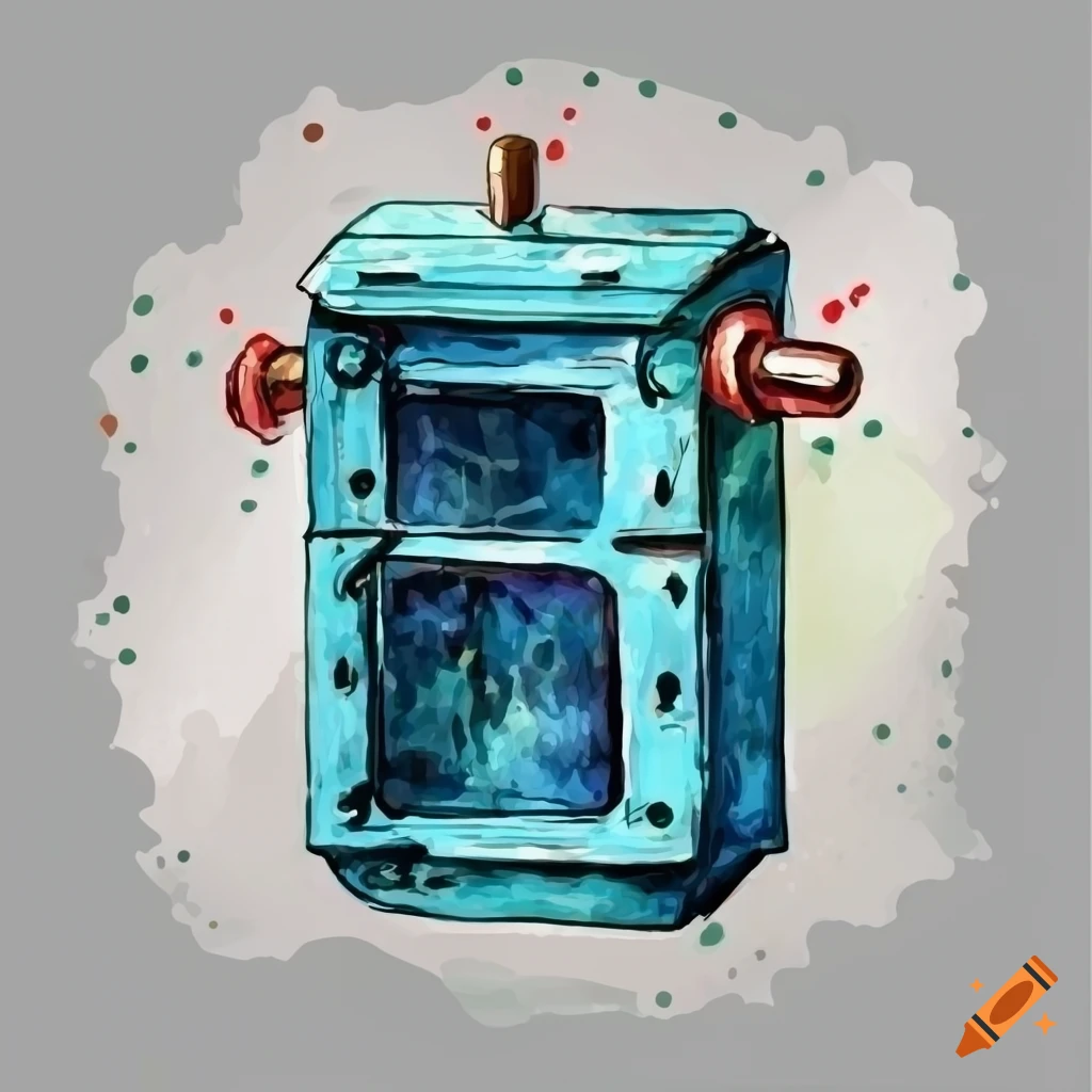 Hand-drawn watercolor illustration of an electrical junction box on Craiyon