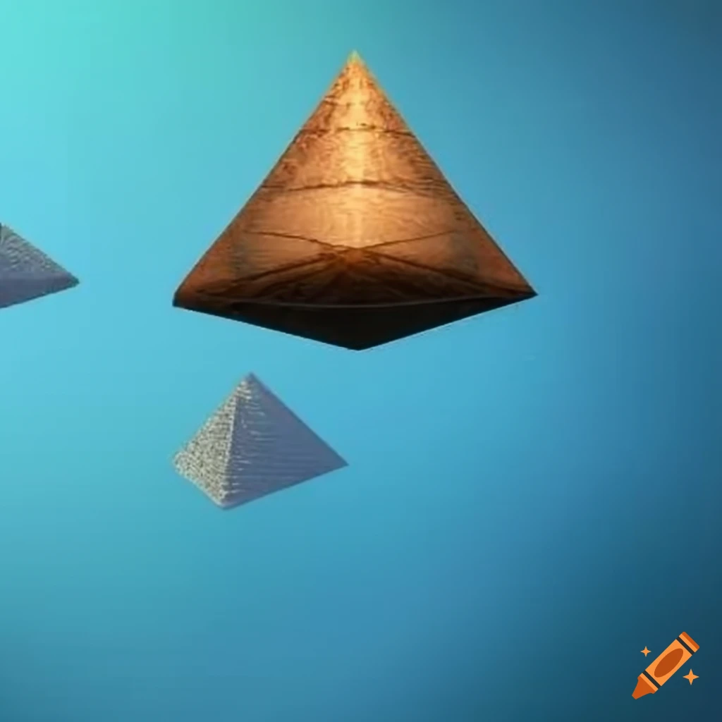 Realistic upside-down pyramid sculpture