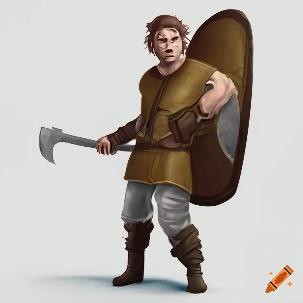 Detailed illustration of a half-human half-halfling warrior on Craiyon