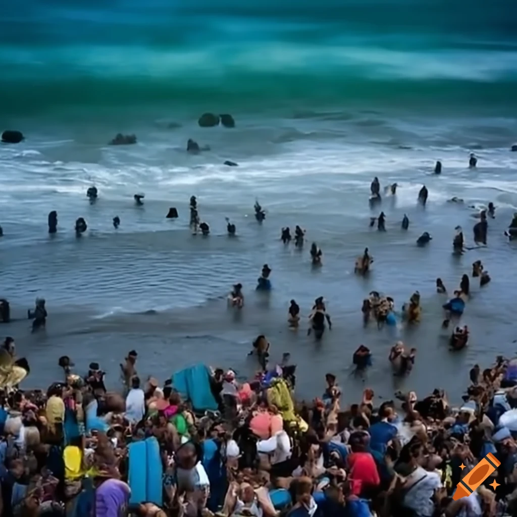 Crowded beach during summer on Craiyon