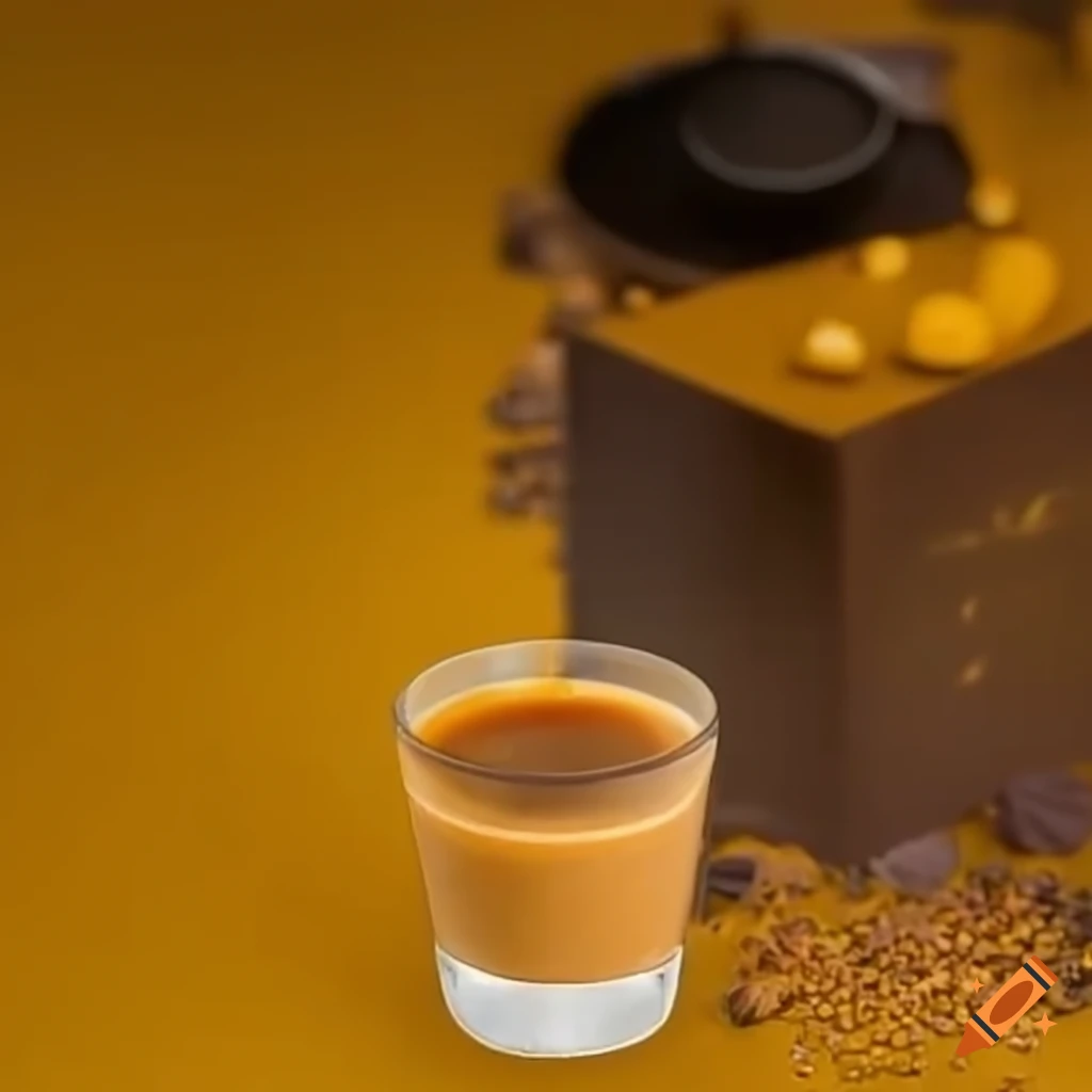 Yellow background with a cup of chai and Ladki Chai WaLi text on Craiyon