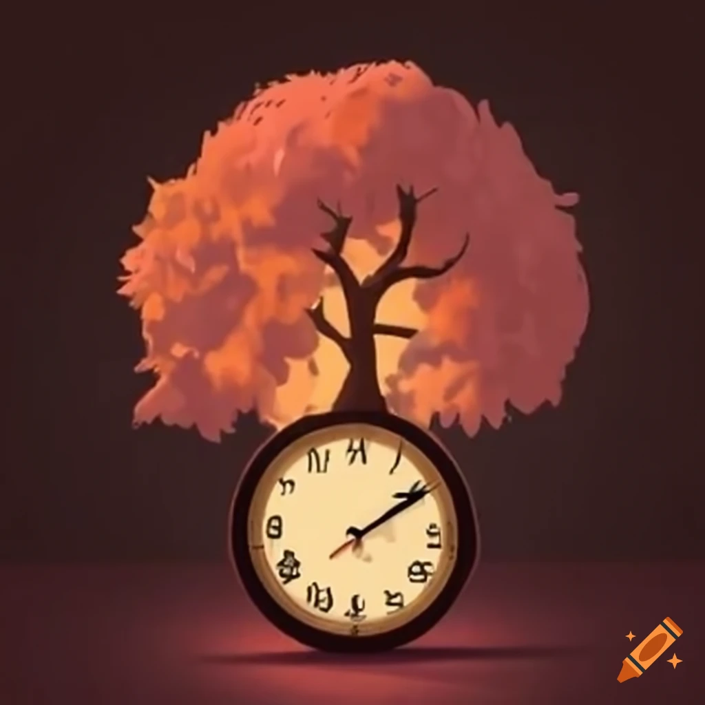 Artistic representation of a tree with a clock on Craiyon