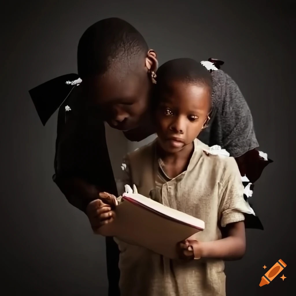 Empowering image of a black child and his supportive father figure on ...