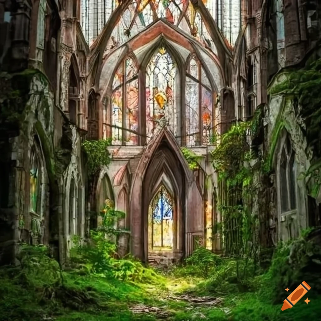 Stained glass church in nature with radiant light on Craiyon