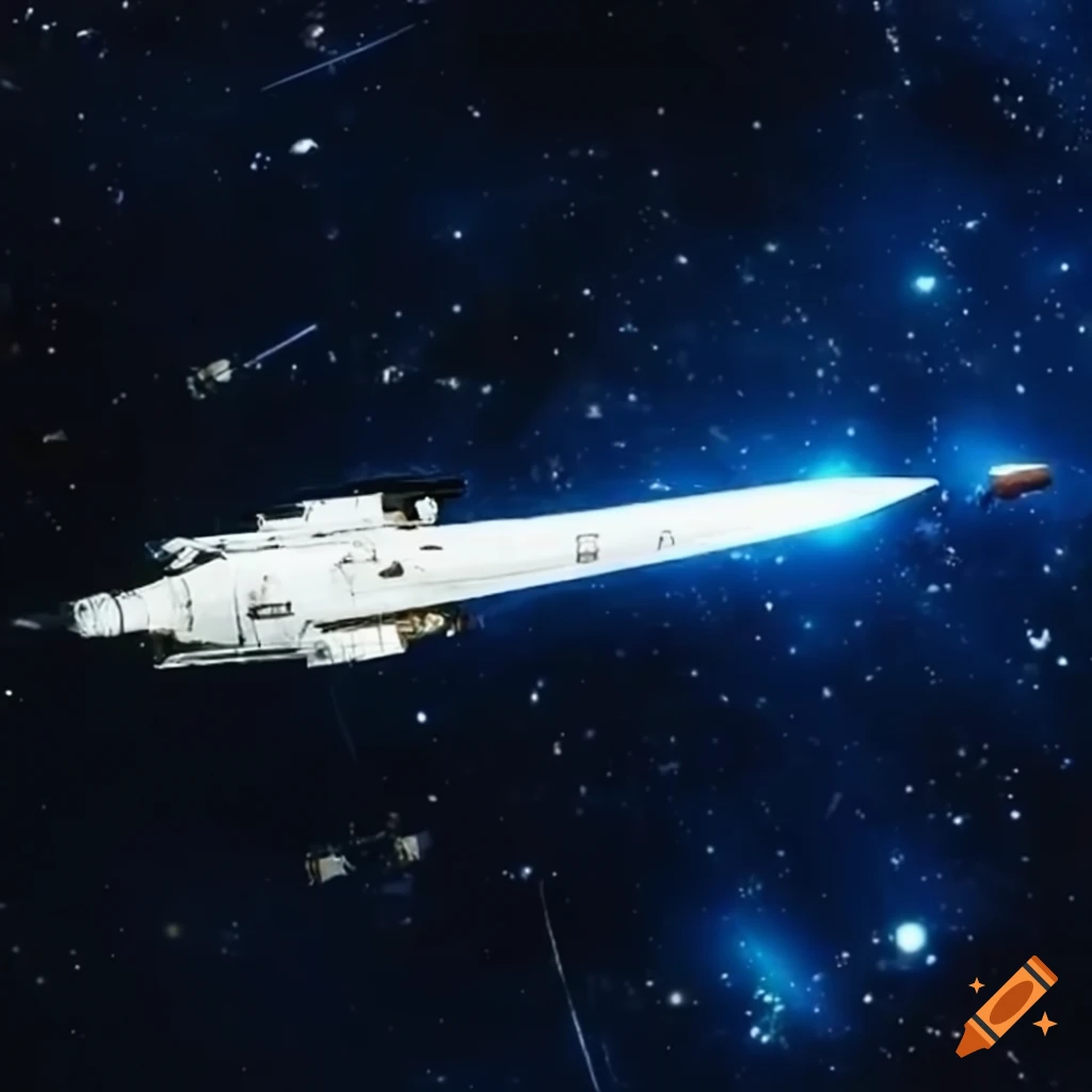 Spaceship flying in outer space on Craiyon