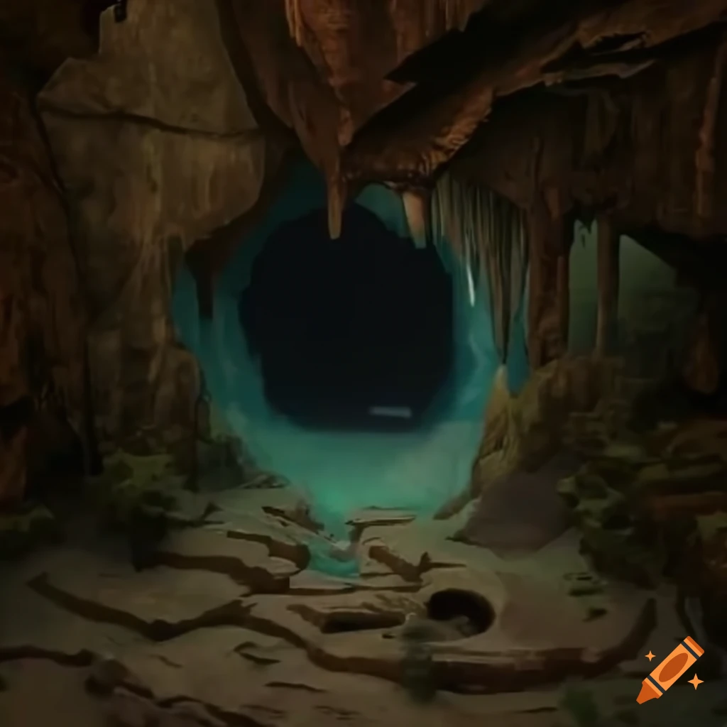 Image of a deep cave with sunken gravestones on Craiyon