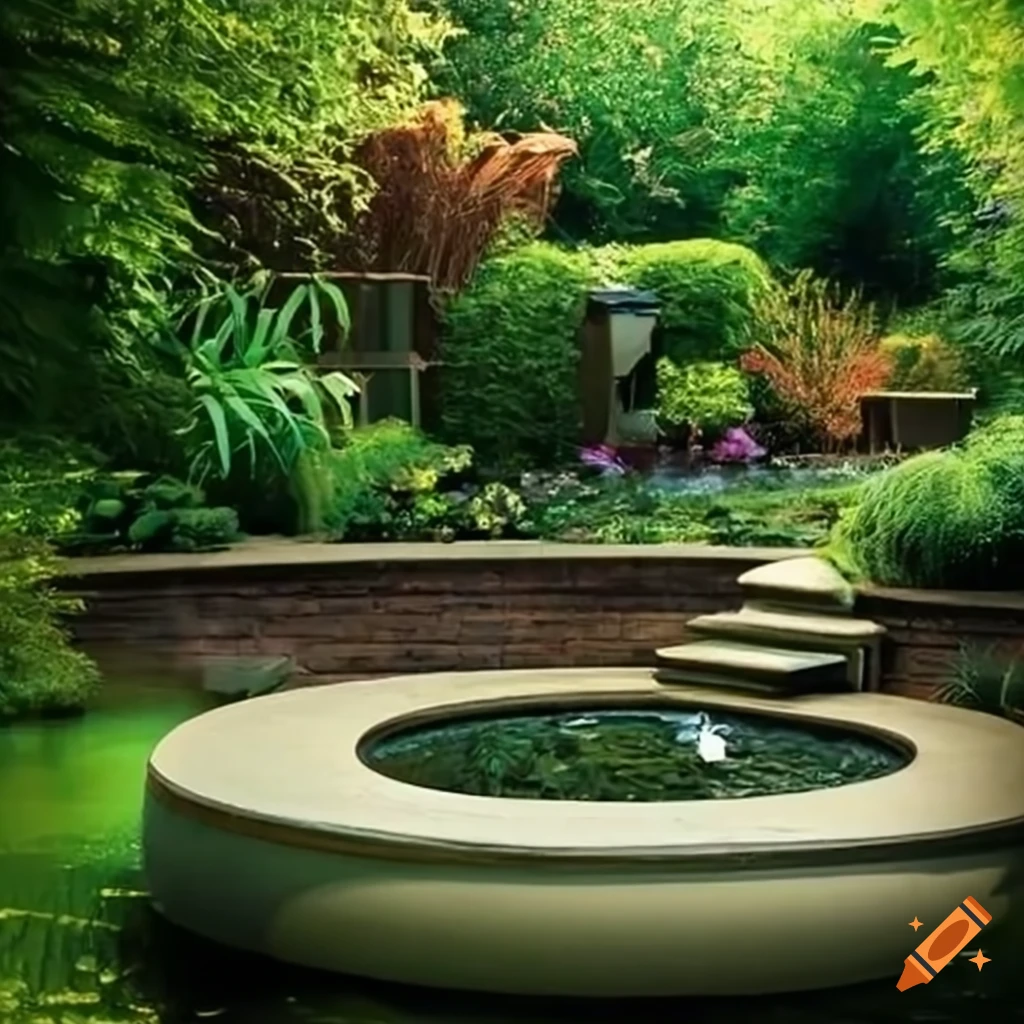 Corner garden with a pond on Craiyon