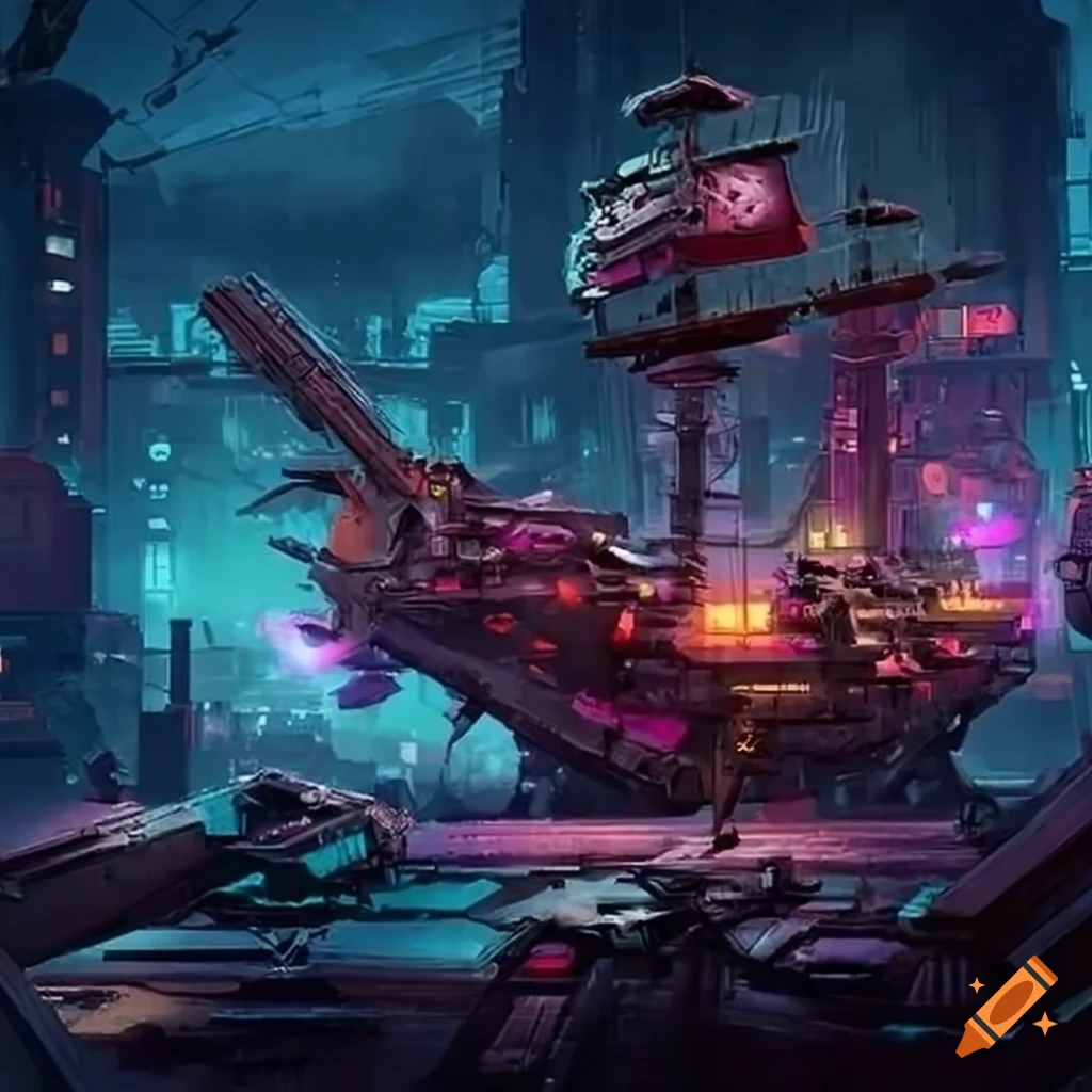 Cyberpunk battle pirate ships in outer space on Craiyon